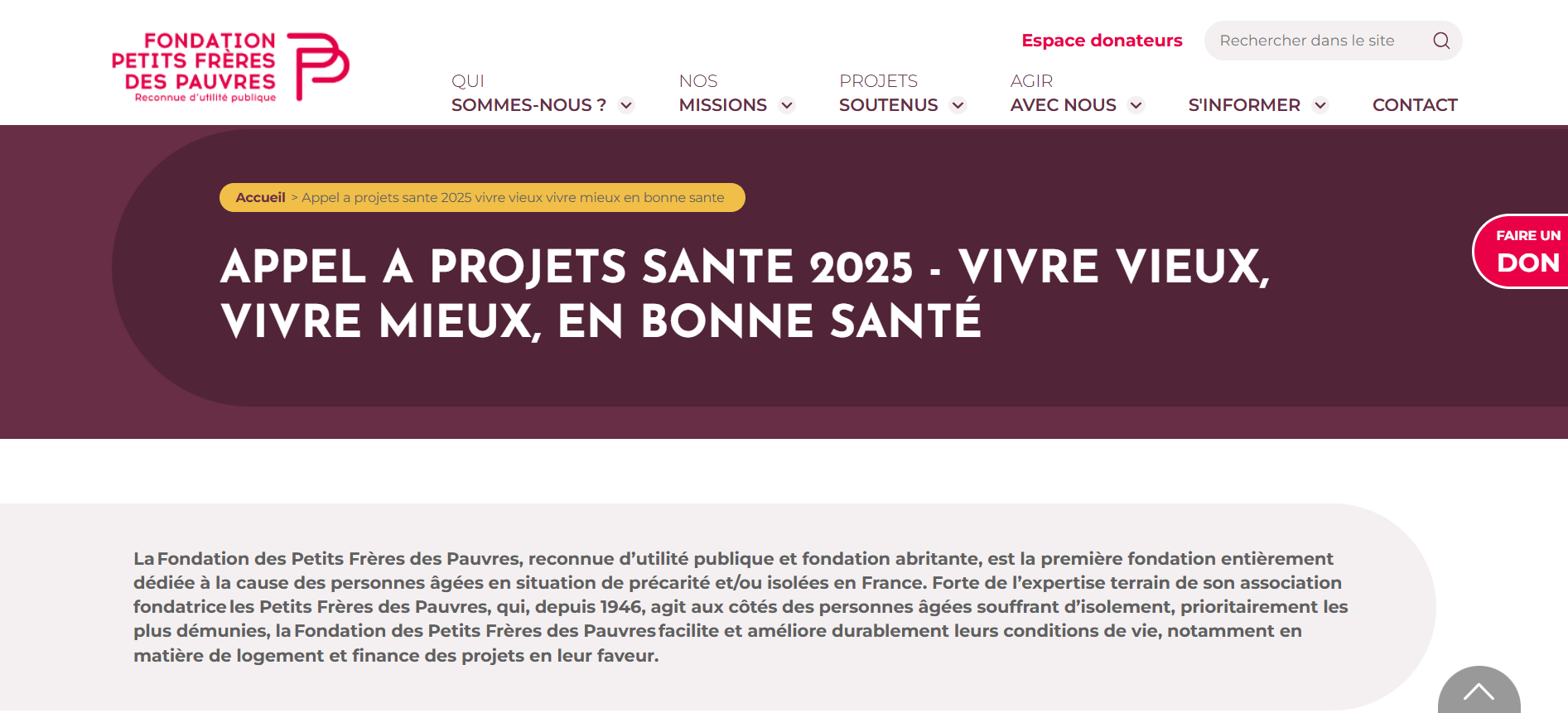 APPEL A PROJETS SANTE 2025 - Vivre vieux, vivre mieux, en bonne santé - Villes et Territoires